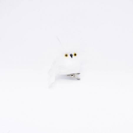 4 Hiboux blancs avec plumes à clip | Objets de Noël | SAPINS.FR